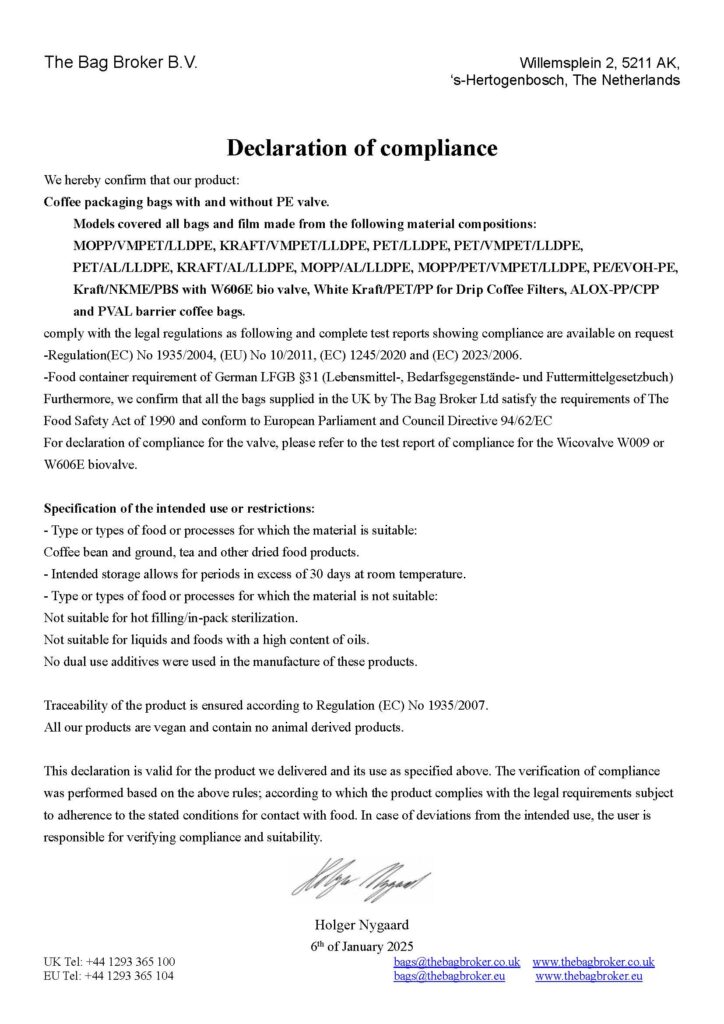 Declaration of Compliance | The Bag Broker Europe